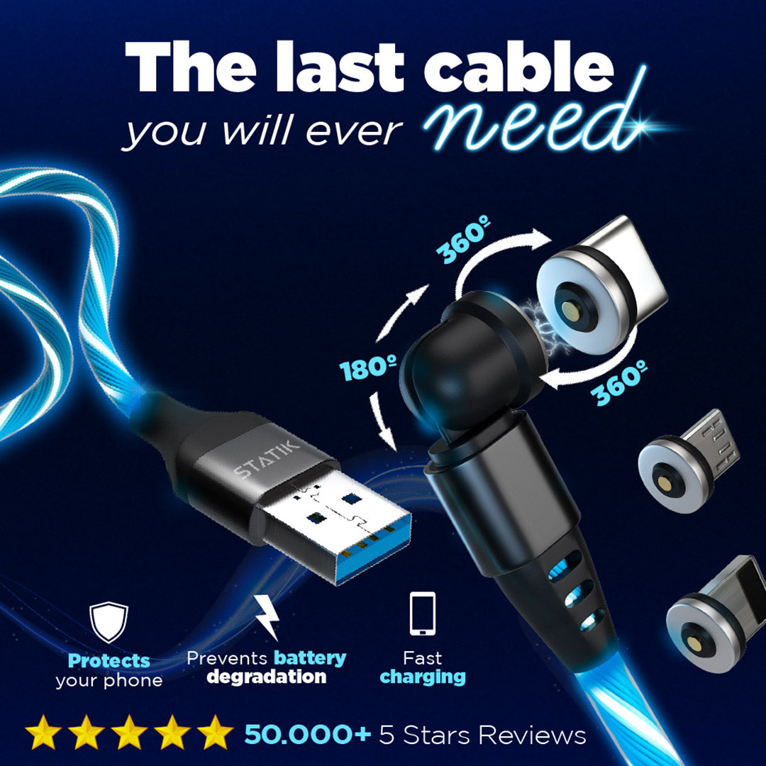 GloBright® 360 Blue | Magnetic Tips LED Light Up Cable